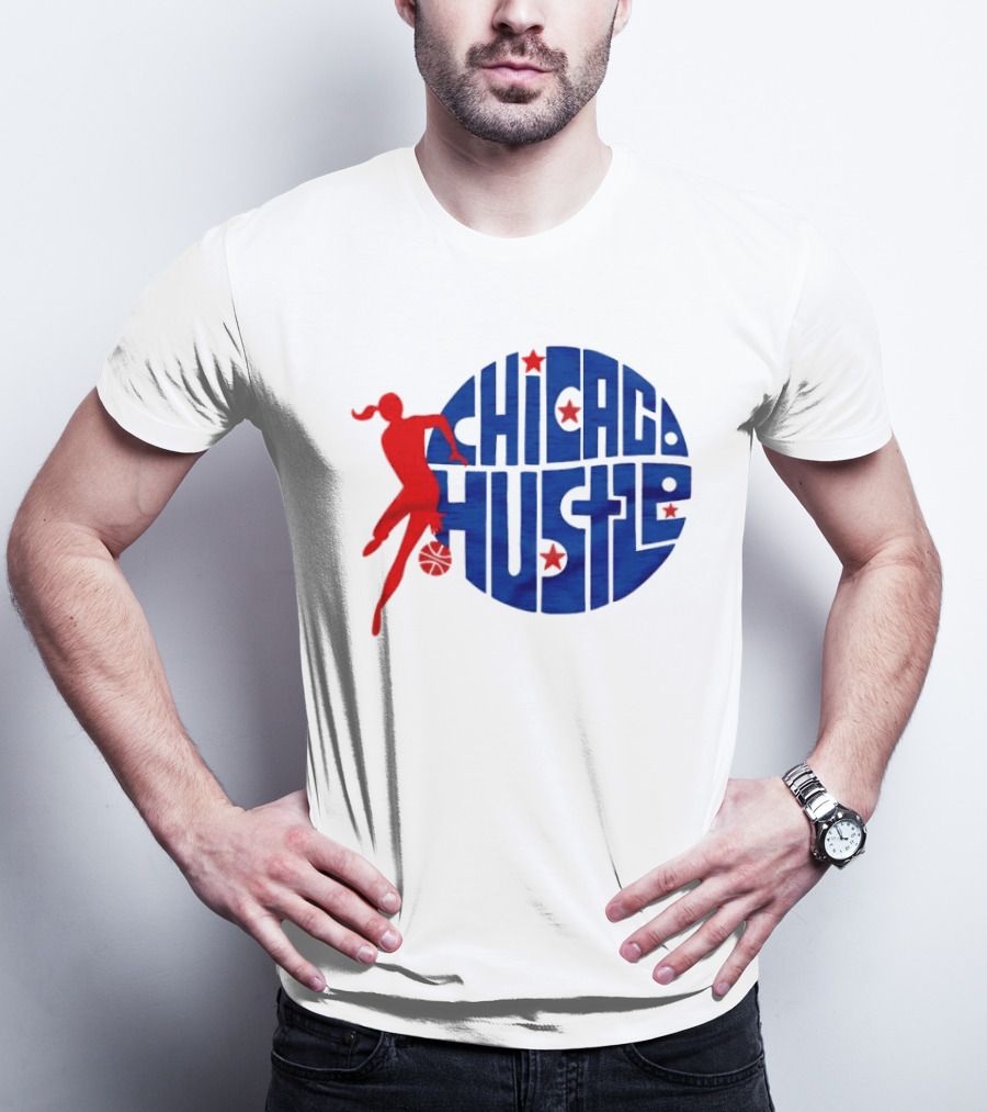 Chicago Hustle WPBL Basketball Red Player Blue Circle T-Shirt