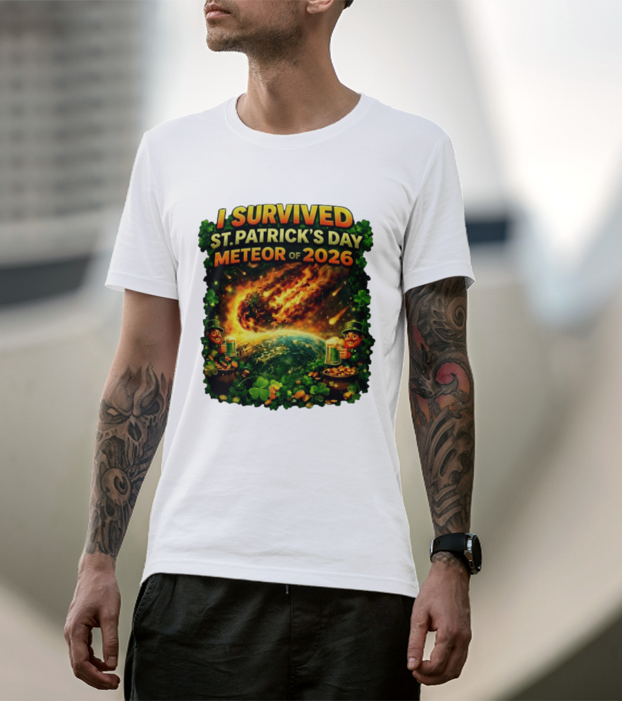 I Survived St. Patrick's Day Meteor Of 2026 Leprechaun Shamrock Adventure T-Shirt