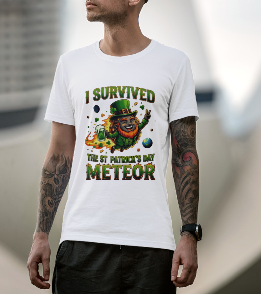 I Survived The St. Patrick's Day Meteor Leprechaun 2026 Green Beer Cheers And Peace T-Shirt