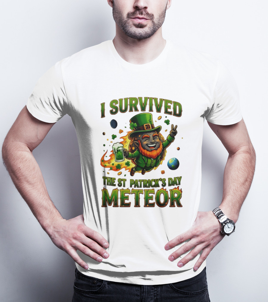 I Survived The St. Patrick's Day Meteor Leprechaun 2026 Green Beer Cheers And Peace T-Shirt