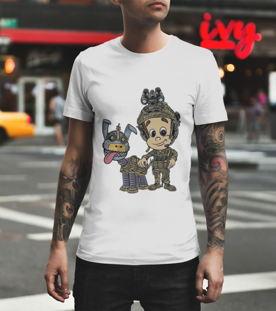 Tactical Cartoon Characters Jimmy And Goddard In Military Gear T-Shirt