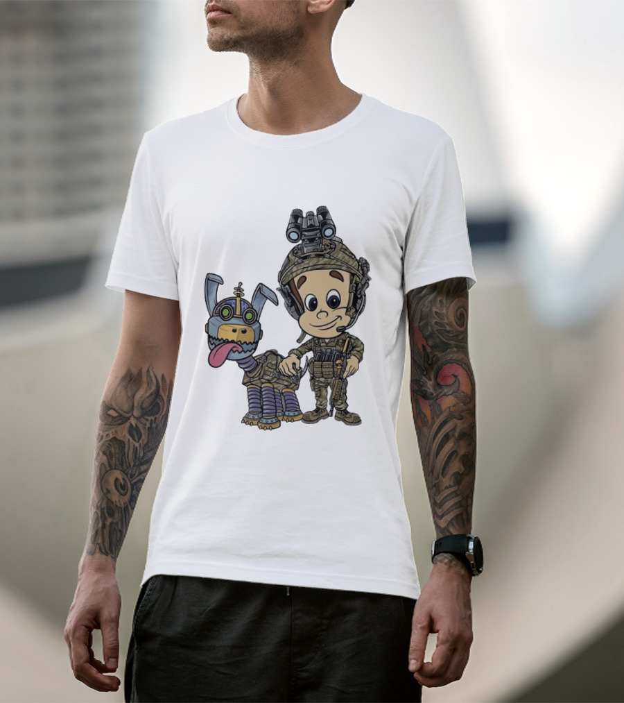Tactical Cartoon Characters Jimmy And Goddard In Military Gear T-Shirt