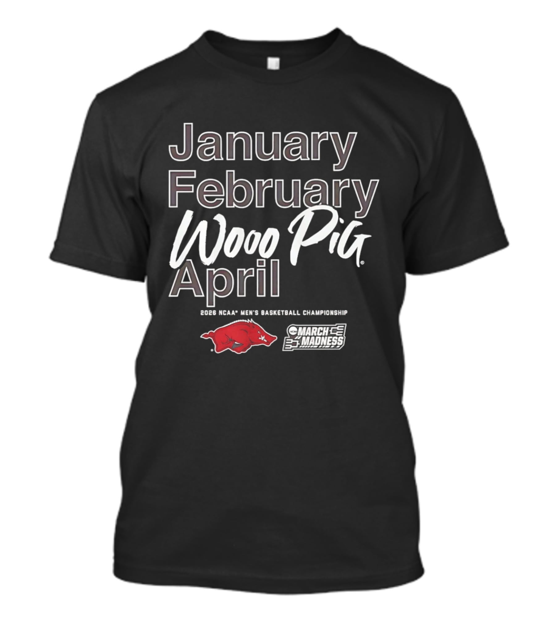 Arkansas Razorbacks 2026 NCAA March Madness Wooo Pig Basketball Championship T-Shirt