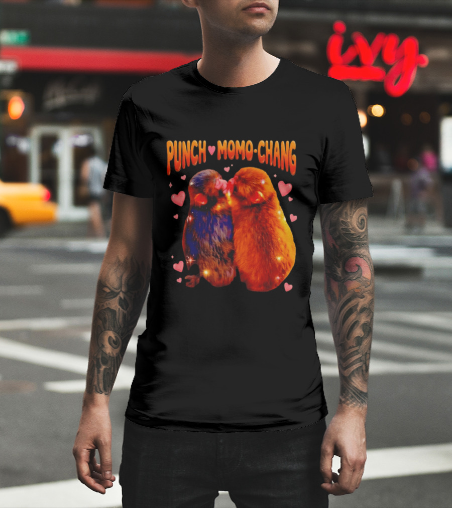 Punch Momo Chang Kissing Monkeys With Hearts T-Shirt