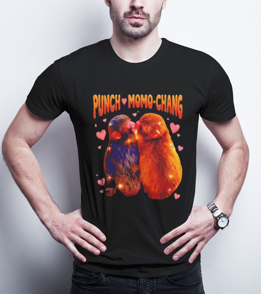 Punch Momo Chang Kissing Monkeys With Hearts T-Shirt