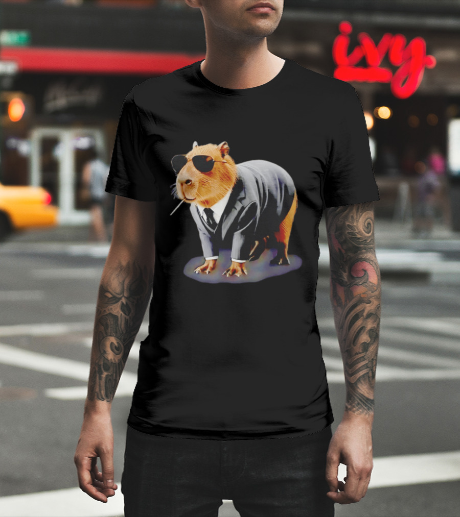 Big Boss Capybara In Suit Vest Sunglasses Water Pig T-Shirt