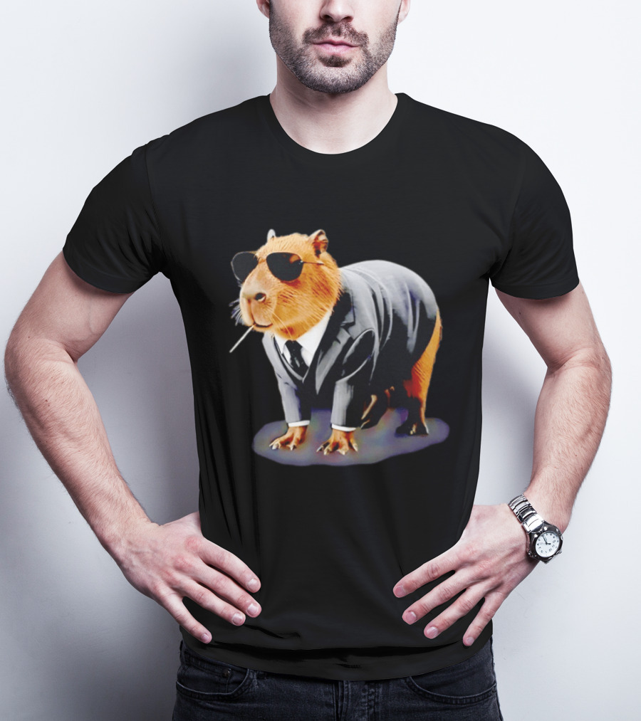 Big Boss Capybara In Suit Vest Sunglasses Water Pig T-Shirt