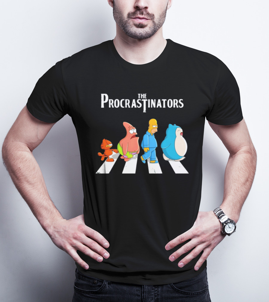 The Procrastinators Cartoon Abbey Road Parody With Iconic Characters Crossing T-Shirt