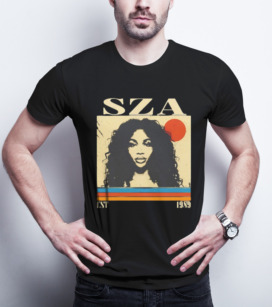 SZA EST 1989 Vintage Style Portrait With Retro Sun And Stripes T-Shirt