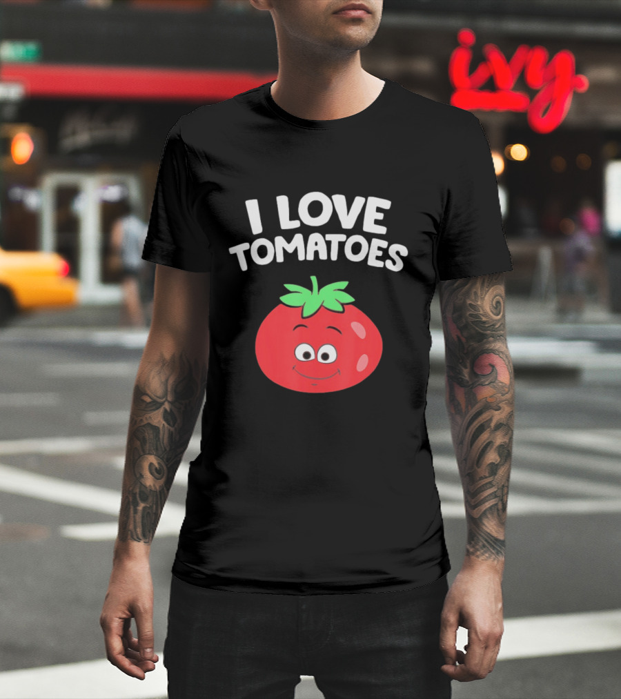 I Love Tomatoes Happy Smiling Tomato Cartoon T-Shirt