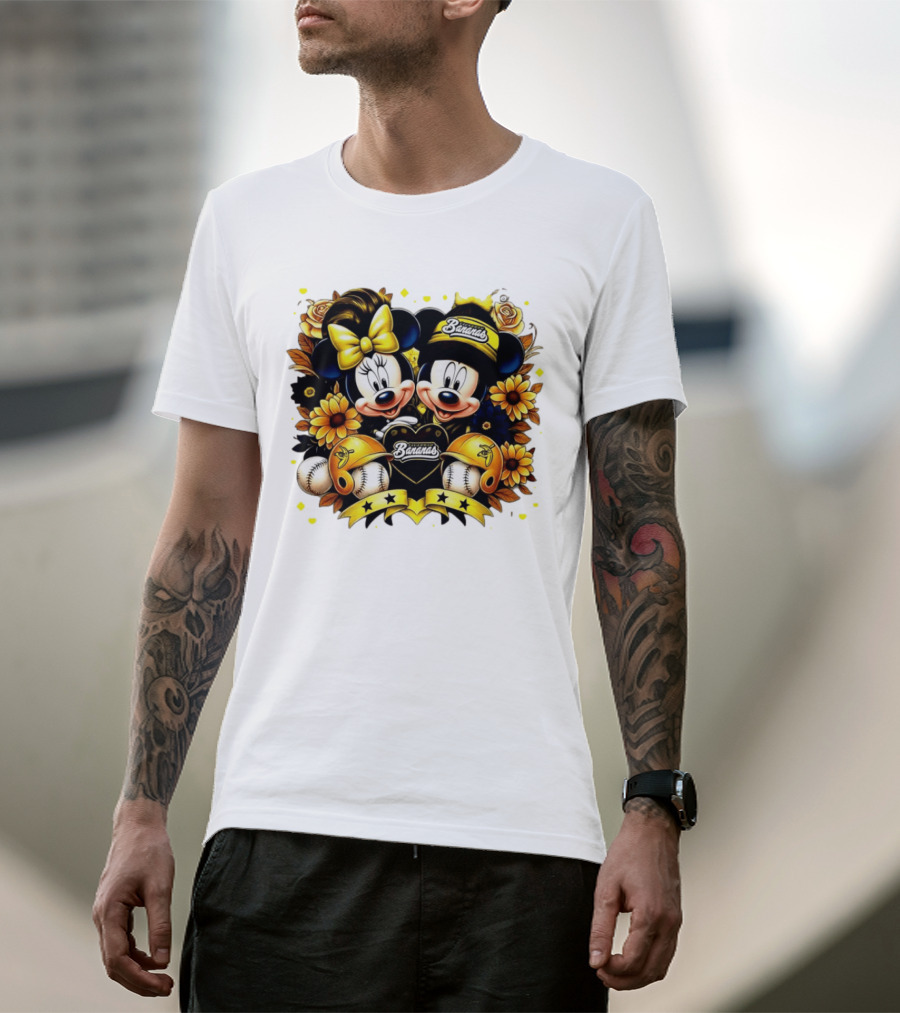 Mickey And Minnie Disney X Savannah Bananas Baseball Collaboration Floral T-Shirt