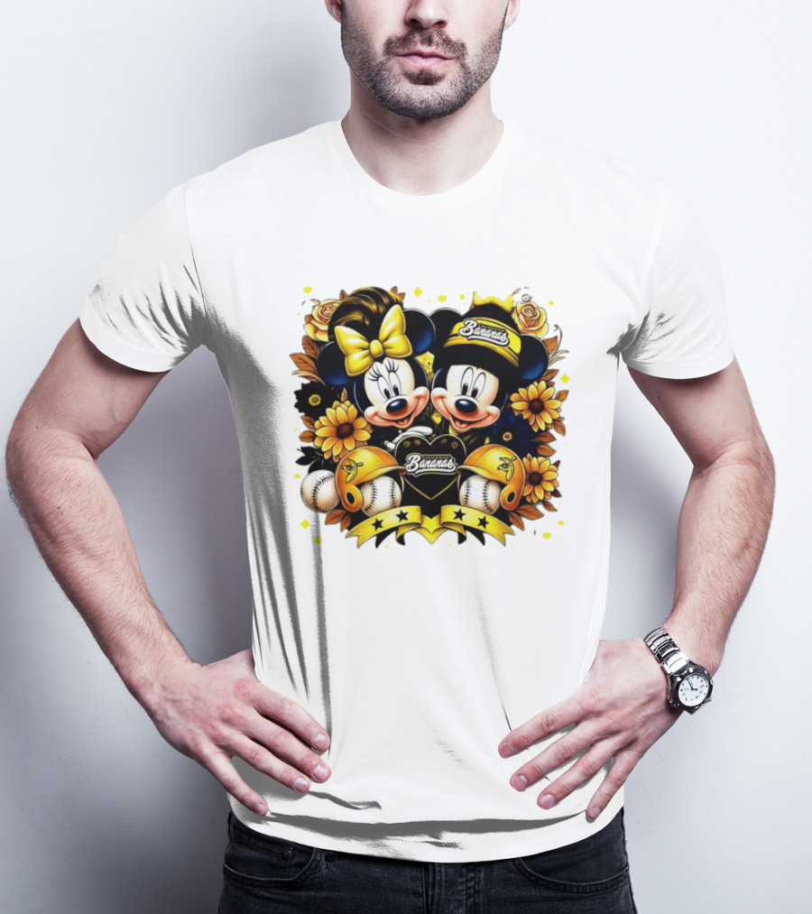 Mickey And Minnie Disney X Savannah Bananas Baseball Collaboration Floral T-Shirt