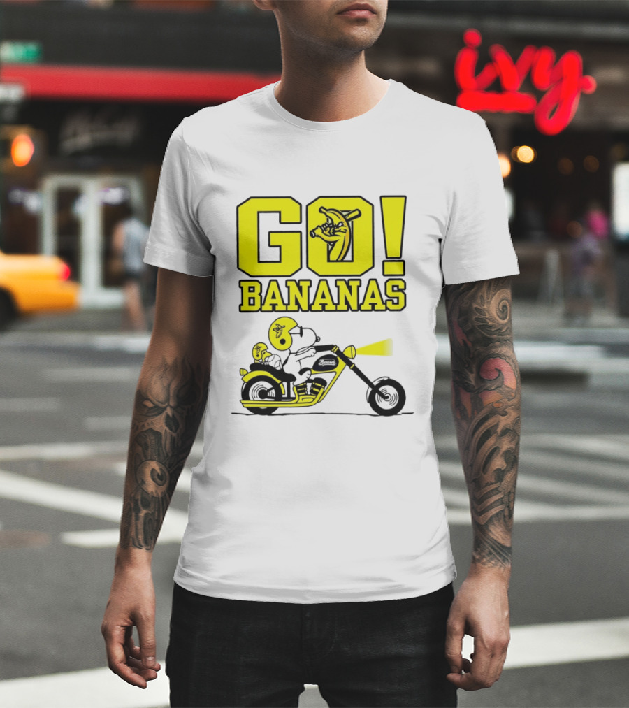 Snoopy Woodstock Go Bananas Motorcycle Savannah Bananas T-Shirt