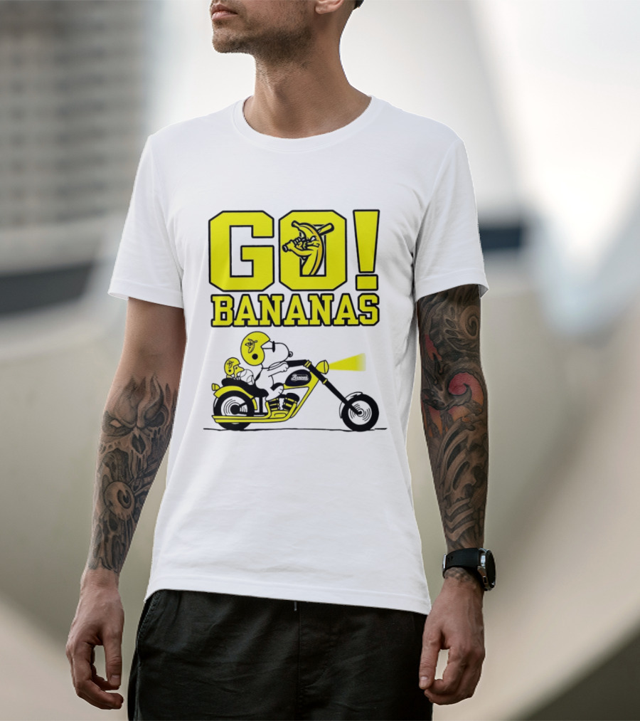 Snoopy Woodstock Go Bananas Motorcycle Savannah Bananas T-Shirt