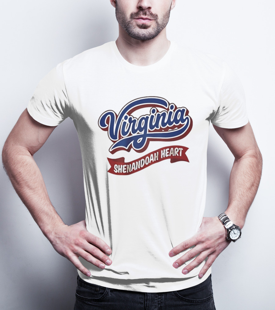 Virginia Shenandoah Heart Vintage Style Script And Ribbon T-Shirt