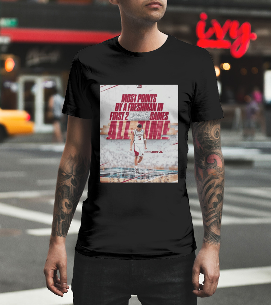 Darius Acuff Jr Most Points By A Freshman March Madness 2026 Arkansas Razorbacks Basketball T-Shirt