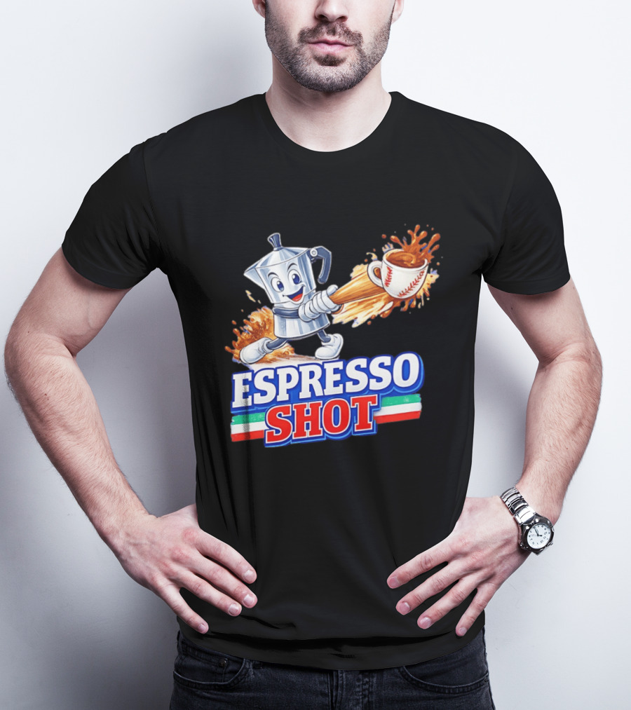 Espresso Shot Moka Pot Baseball Italy Flag T-Shirt