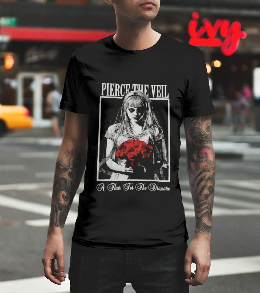 Pierce The Veil A Flair For The Dramatic Bride With Red Flowers T-Shirt