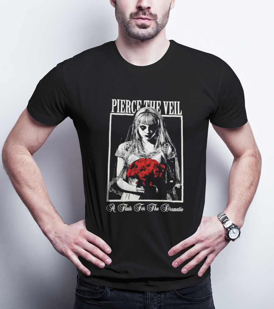 Pierce The Veil A Flair For The Dramatic Bride With Red Flowers T-Shirt
