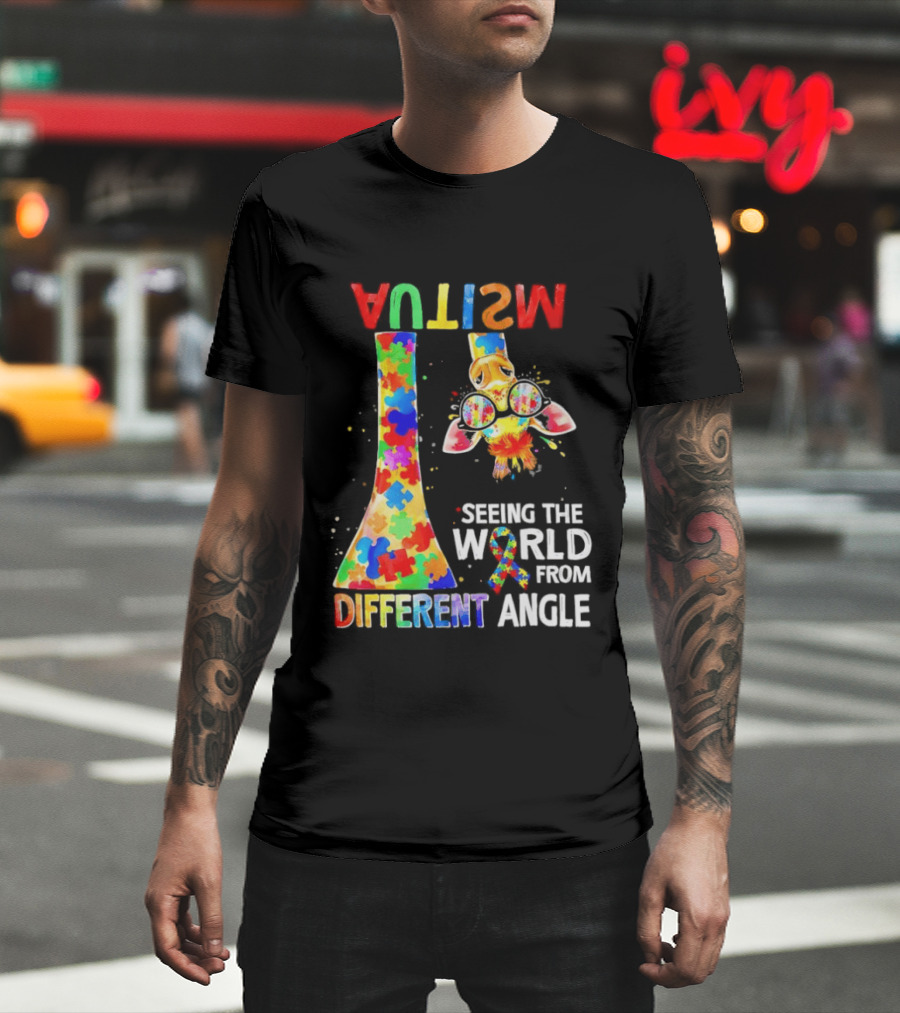 Giraffe Autism Awareness Seeing The World From Different Angle Puzzle T-Shirt
