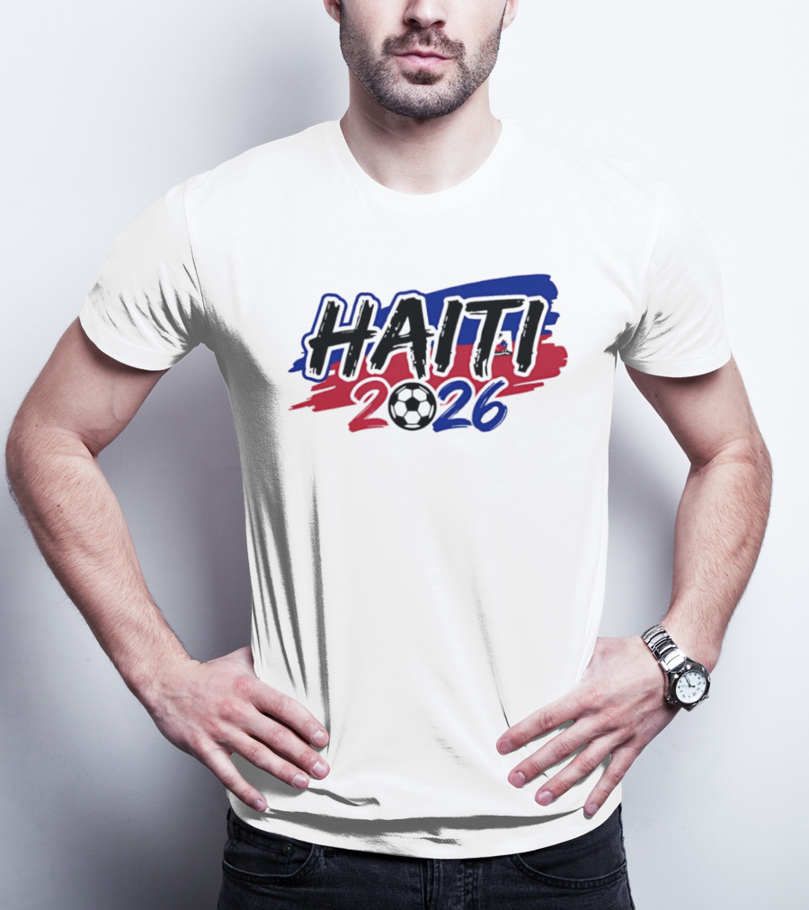 Haiti 2026 Soccer Emblem With Red And Blue Brush Strokes T-Shirt