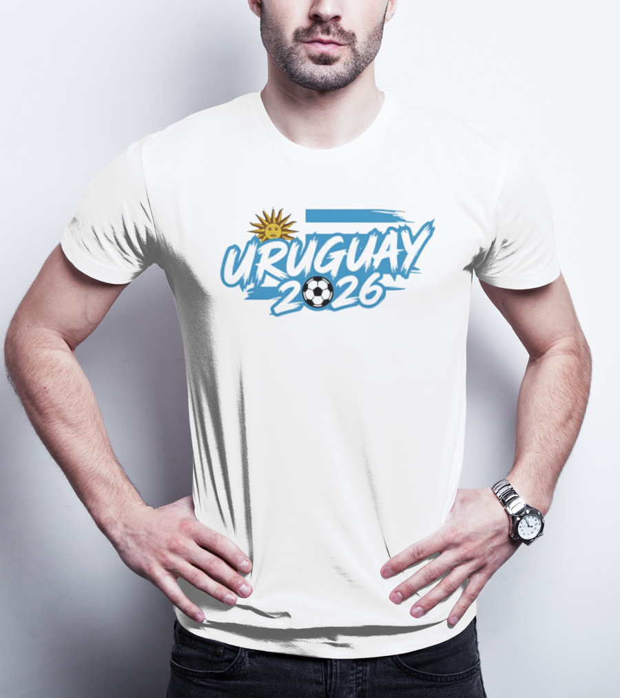 Uruguay 2026 Sun And Soccerball Icon With Blue Brushstroke T-Shirt