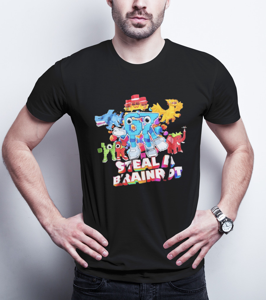 Steal A Brainrot 67 Blocks Colorful Characters T-Shirt