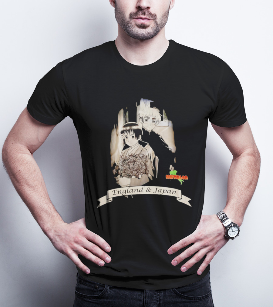 Hetalia Axis Powers England & Japan Anime Characters Roses T-Shirt