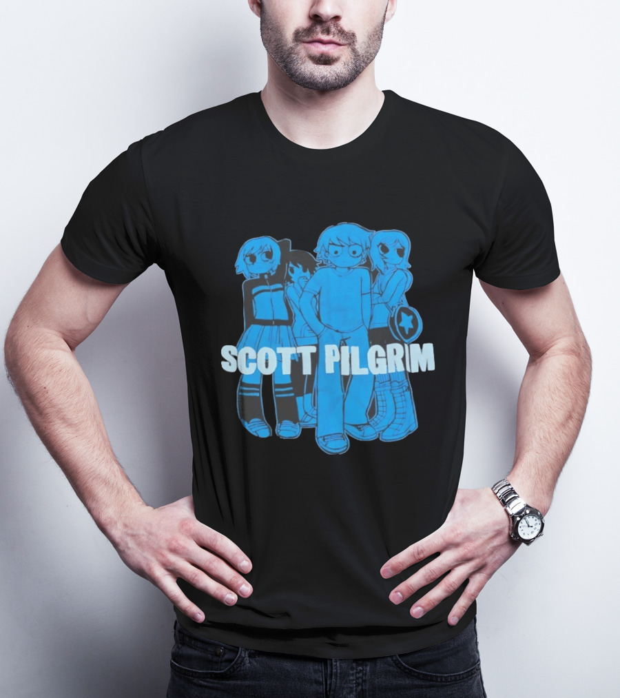 Scott Pilgrim Characters Group Blue T-Shirt