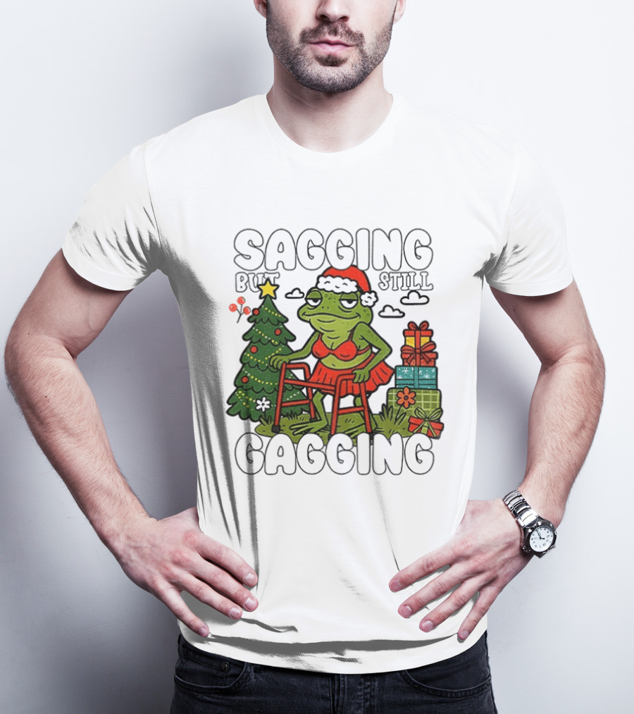 Sagging But Still Gagging Frog Santa Hat Christmas Tree Presents T-Shirt