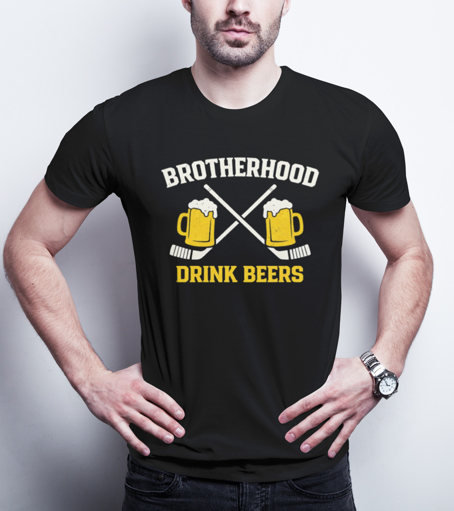 Brotherhood Drink Beers Hockey S Crossed Sticks T-Shirt