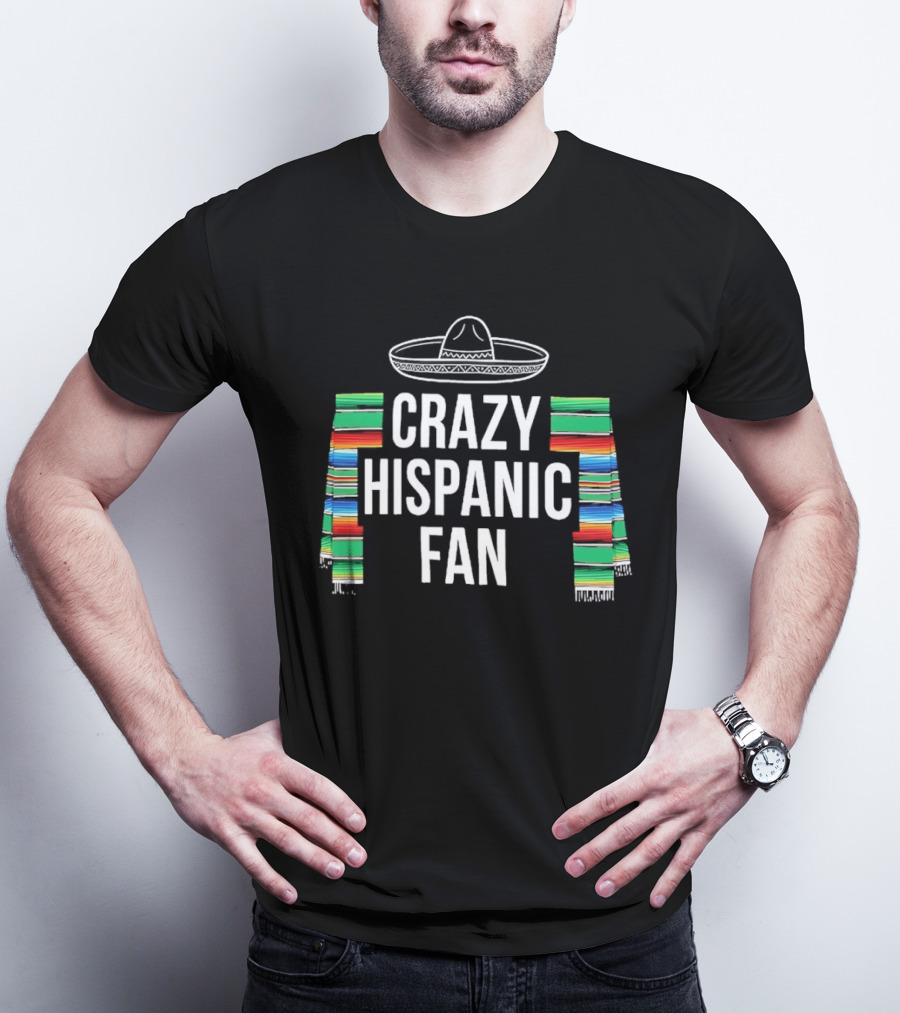 Crazy Hispanic Fan Sombrero And Colorful Serape Stripes T-Shirt