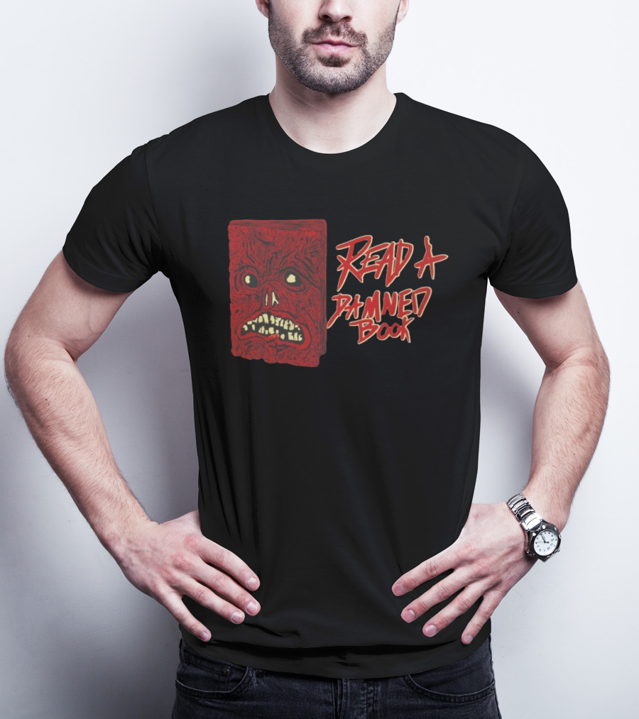 Read A Damned Book Creepy Red Monster Face T-Shirt