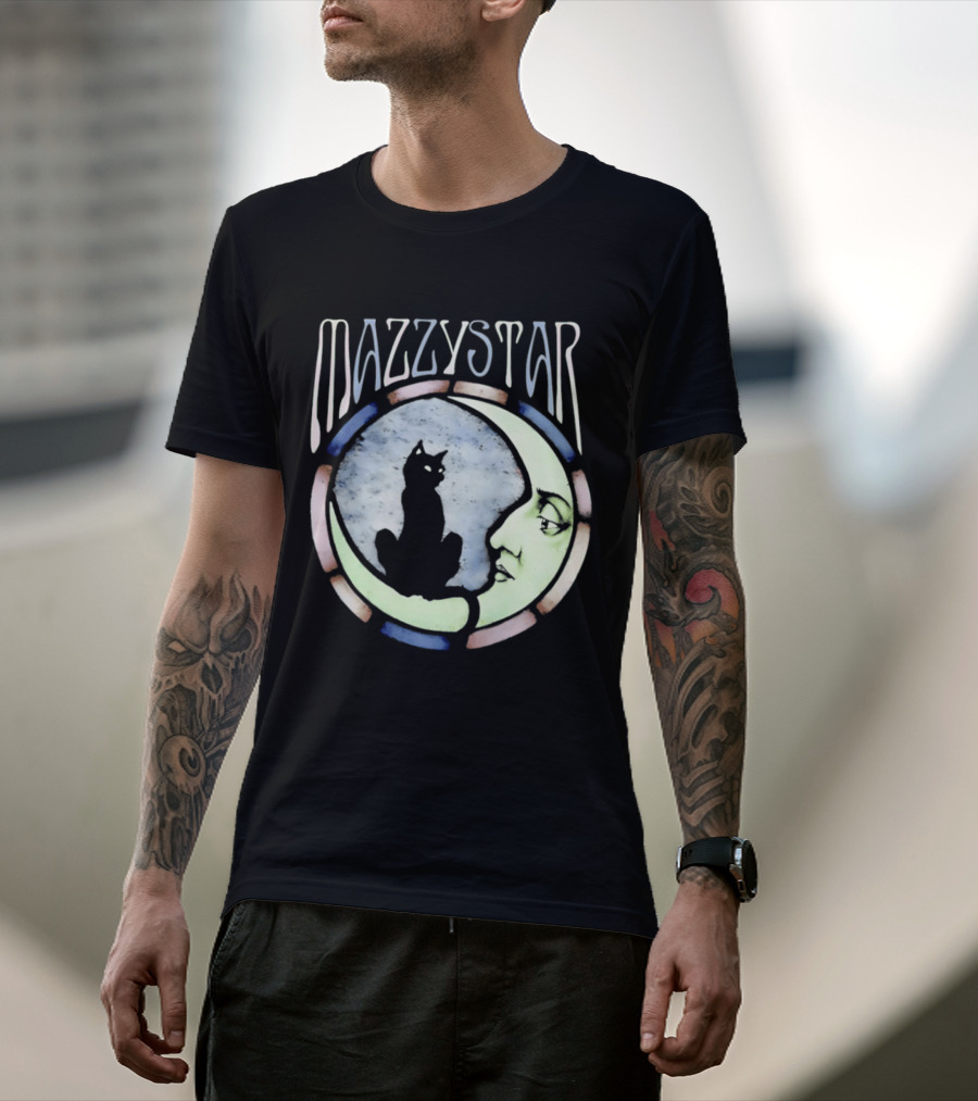 Mazzy Star Black Cat Moon Stained Glass Crescent Moon T-Shirt