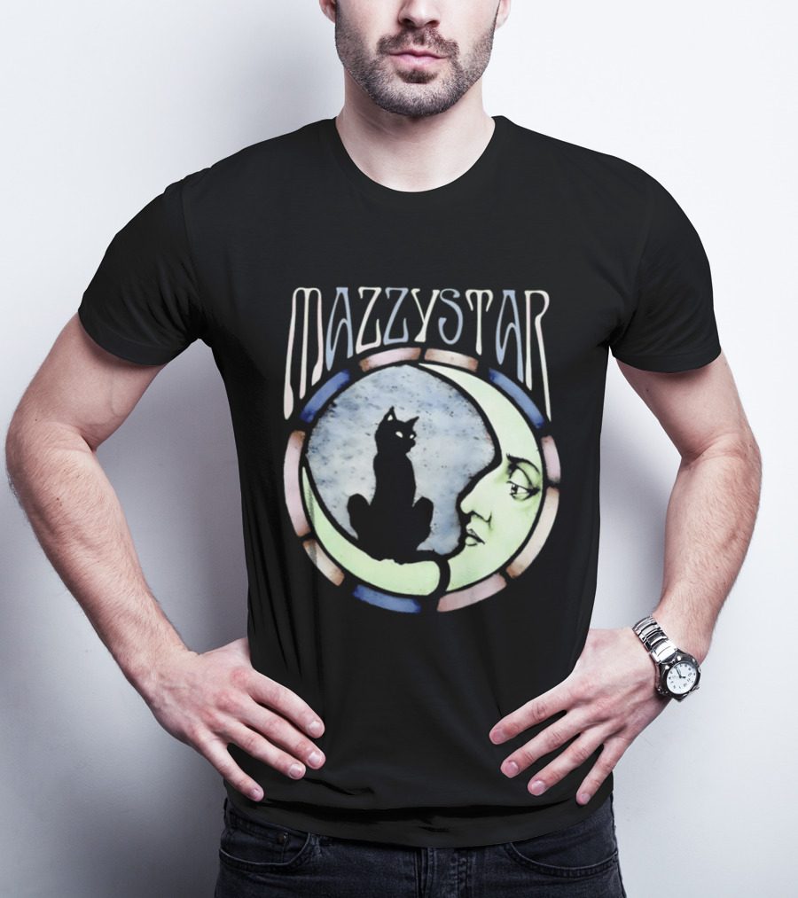 Mazzy Star Black Cat Moon Stained Glass Crescent Moon T-Shirt