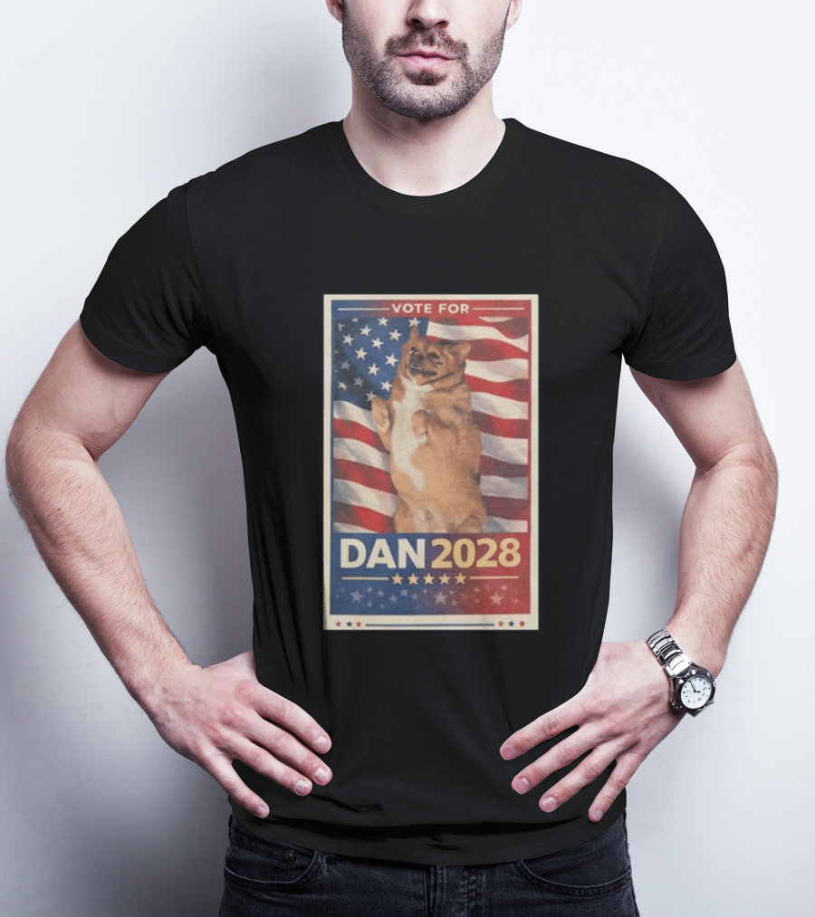 Vote For Dan 2028 American Flag Dog Stars Stripes T-Shirt