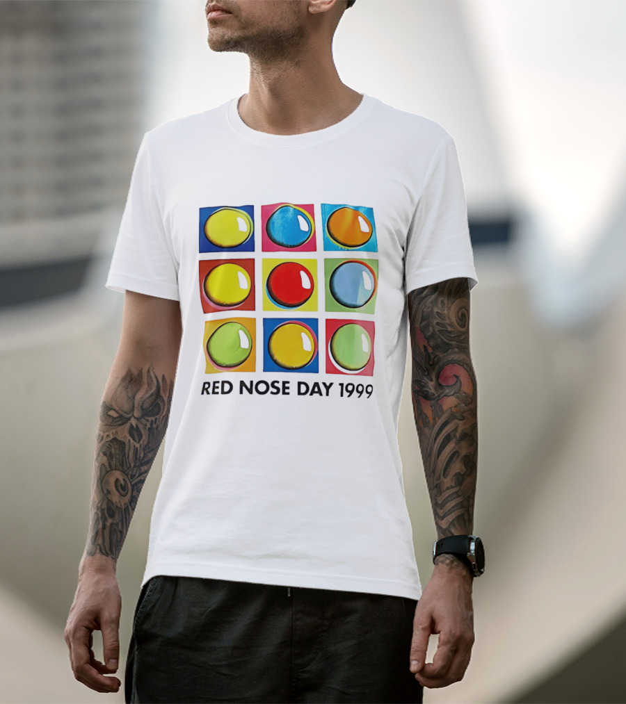 Red Nose Day 1999 Colorful Circular Pop Art Squares T-Shirt