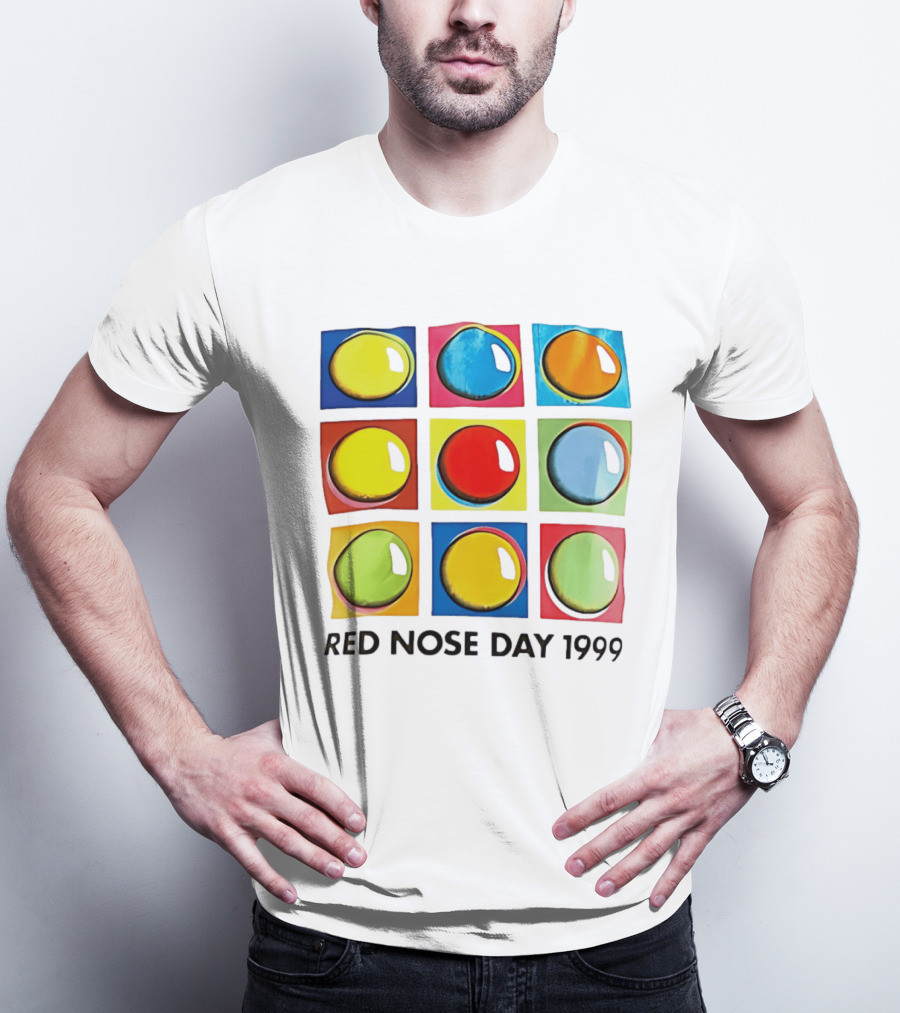 Red Nose Day 1999 Colorful Circular Pop Art Squares T-Shirt