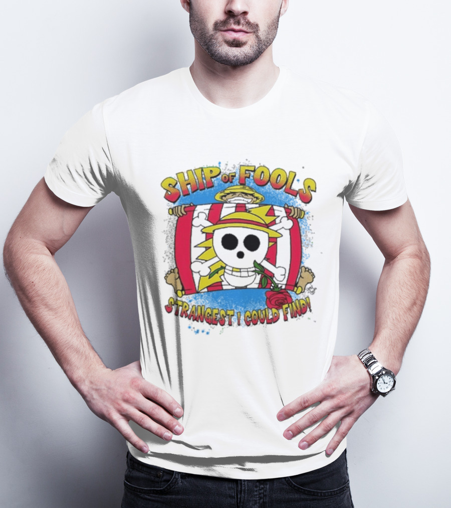 Ship Of Fools Strangest I Could Find Skeleton Straw Hat Rose T-Shirt