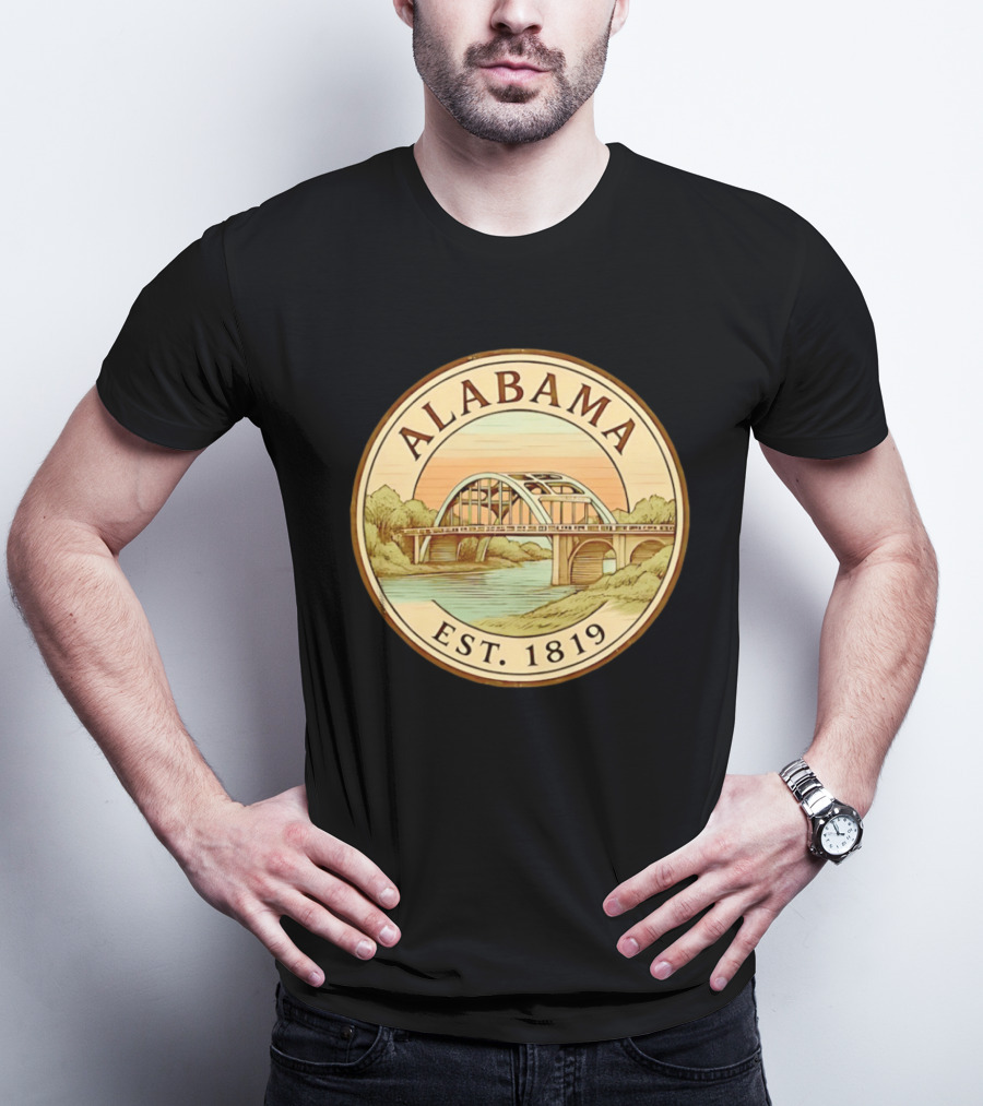 Alabama Bridge Art Est 1819 Vintage Circle T-Shirt