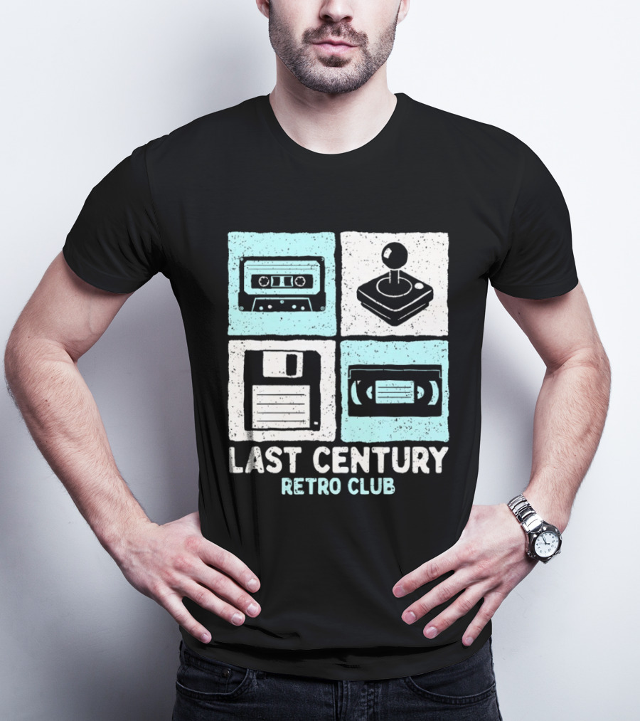 Last Century Retro Club Cassette Tape Joystick Floppy Disk Video Tape T-Shirt