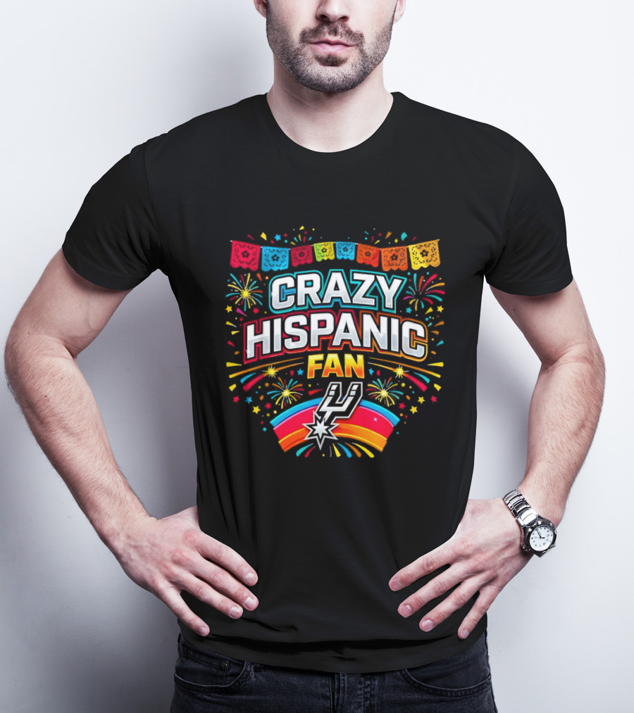 Crazy Hispanic Fan Spurs Colorful Festive Banner With Fireworks T-Shirt