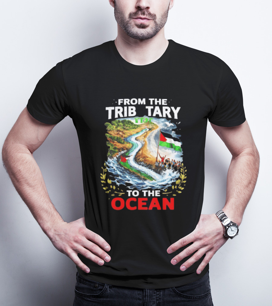 From The Tributary To The Ocean Journey With Flag And River T-Shirt