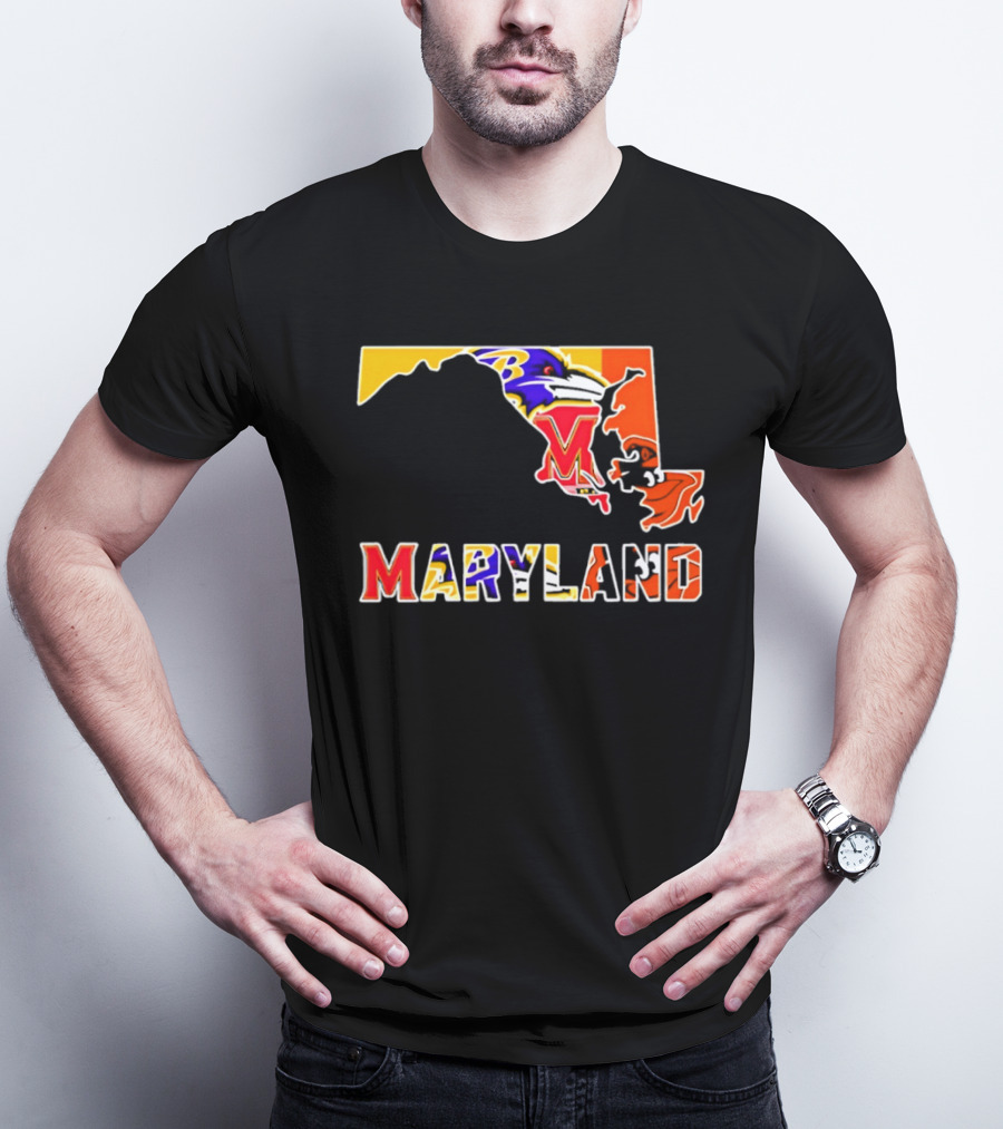 Maryland Ravens Terps State Map Sports Team Collage T-Shirt