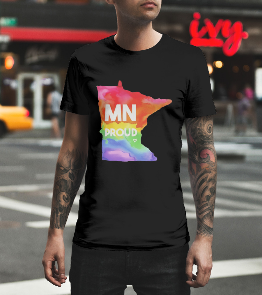 MN Proud Rainbow Heart Minnesota Map T-Shirt