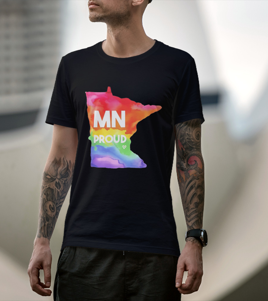 MN Proud Rainbow Heart Minnesota Map T-Shirt