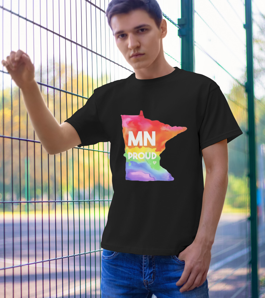 MN Proud Rainbow Heart Minnesota Map T-Shirt