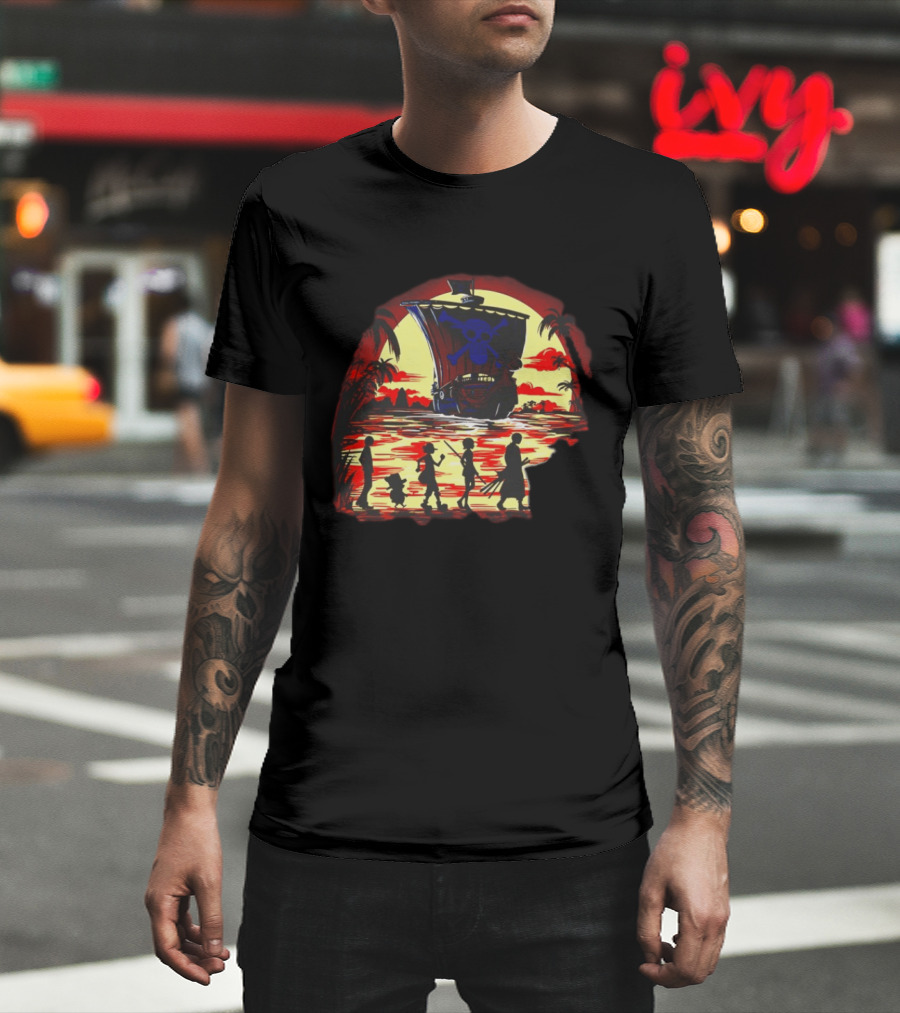 Fellowship Straw Hat Pirates Going Merry Sunset Adventure T-Shirt