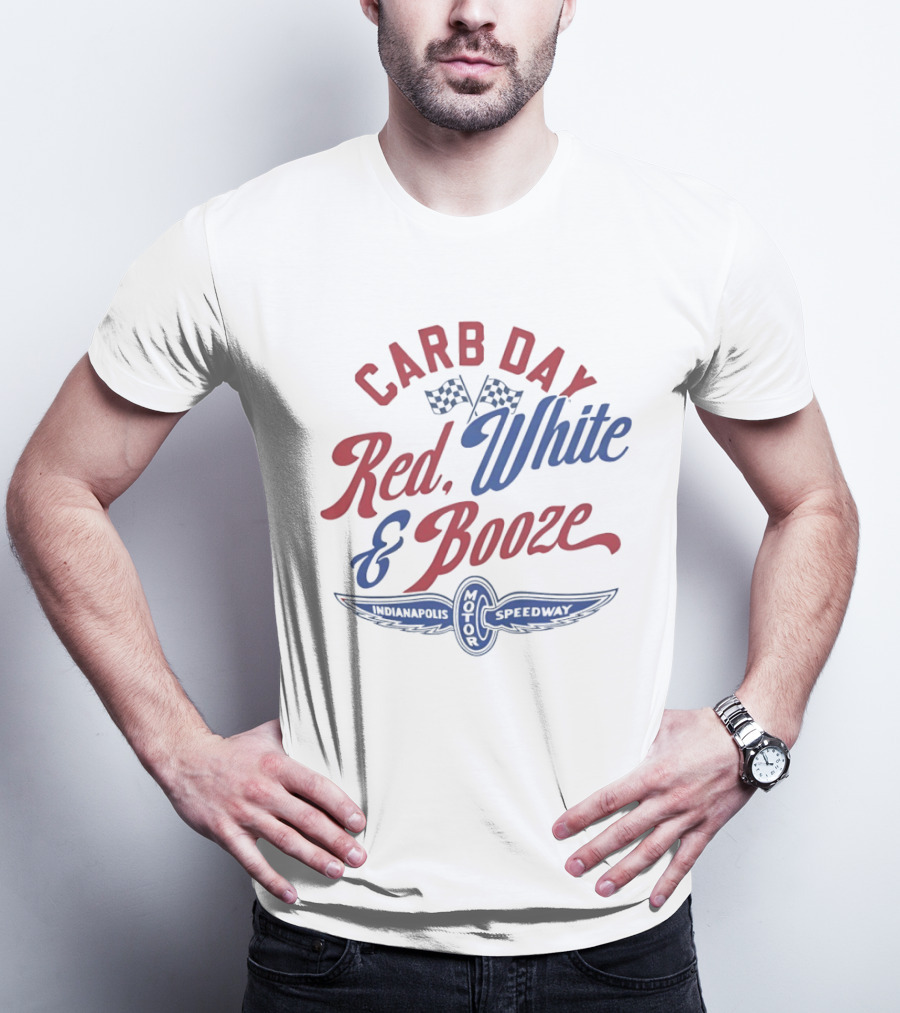 Indianapolis Speedway Motor Carb Day Red White And Booze Racing Flags T-Shirt