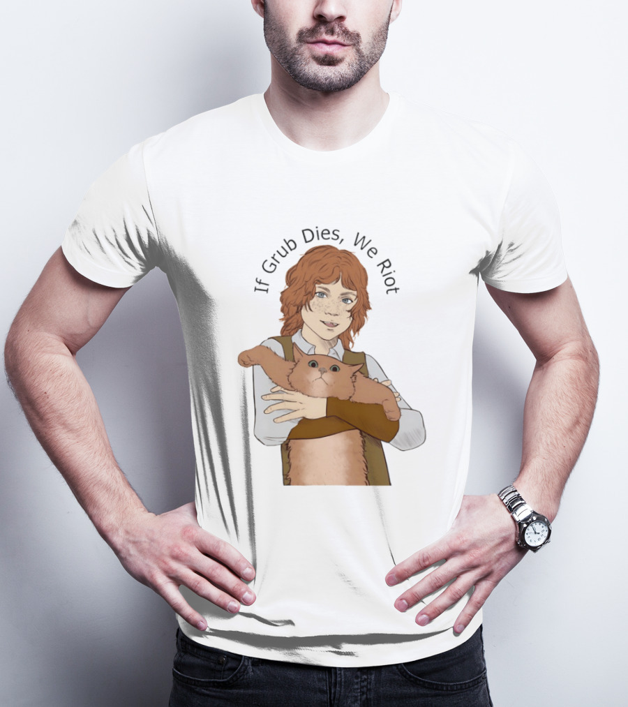 If Grub Dies We Riot Character With Cat Drawing T-Shirt